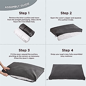 Lesure Dog Beds for Large Dogs - Dog Crate Pad with Removable Washable Cover and Waterproof Liner Up to 50lbs Faux Linen Chopped Foam Dog Pillow, Grey