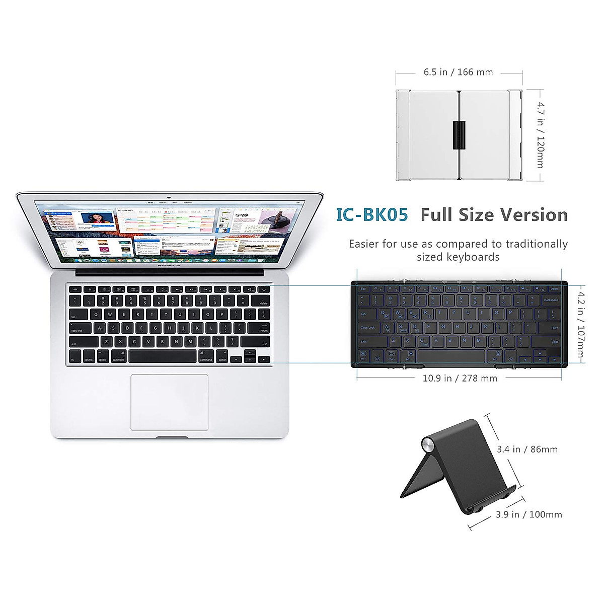 iClever BK05 Bluetooth Keyboard with 3-Color Backlight, Bluetooth 5.1 Multi-Device Foldable Keyboard with Aluminum Alloy Base for iOS Windows Android Tablets, Smartphones, Laptops, PC and More