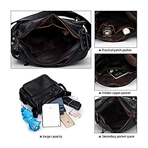 Artwell Fashion Crossbody Bag for Women Shoulder Bag Soft PU Leather Handbags Purses Multi Pocket Hobo Tote Bag (Black)