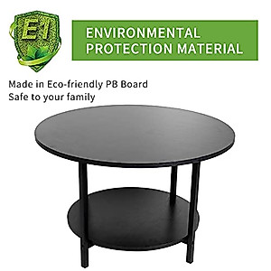 TOYSINTHEBOX Round Coffee Tables, Accent Table Sofa Table Tea Table with Storage 2-Tier for Living Room, Office Desk, Balcony, Wood Desktop and Metal Legs, Black 27.6 Inches