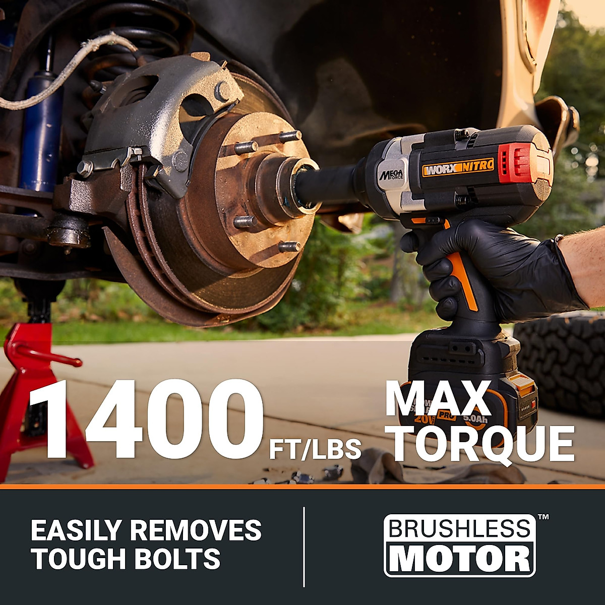 WORX Nitro 20V Brushless High Torque 1/2" Cordless Impact Wrench 1400 FT/LBS, Battery Impact Wrench with Constant Torque System, Compact Impact Wrench with Auto Mode – Battery & Charger Included