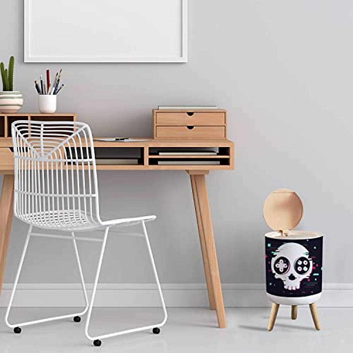 IKFLWJUTFW Small Trash Can with Lid Game over glitchy sign skull and gamepad Video symbol Gamer 7 Liter Garbage Elasticity Press Cover Kitchen Bathroom Office Fashion Paper Basket 1.8 Gallon Color6