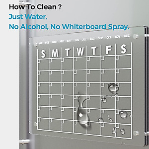Magnetic Acrylic Calendar for Fridge 17"x12" Clear Dry Erase Calendar Board for Refrigerator Includes 4 Dry Erase Markers and Eraser
