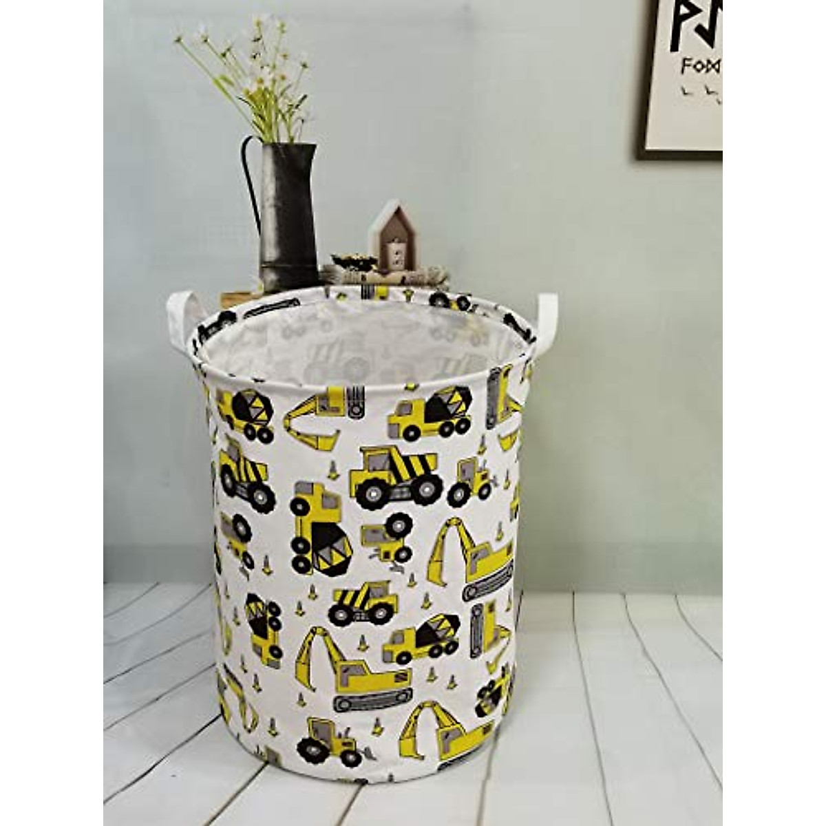 Storage Baskets Waterproof Foldable Organizer Large Storage Bins for Dirty Clothes Home and Office Toy Organizer Laundry Hamper(Excavator)