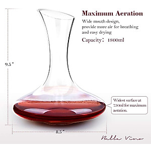 Large Elegant Wine Decanter with Aerator Pourer - Clear Hand Blown 100% Lead-Free Crystal Glass Wine Carafe - Red Wine Decanter Bottle, Wine Lovers Accessory Gift - 1600ml.