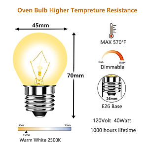 Appliance Oven Light Bulb 40W for Refrigerator Over Hood Stove Microwave Replacement Bulb High Temperature Resistant A15 Incandescent E26 Medium Base 120V Soft White Pack of 2…