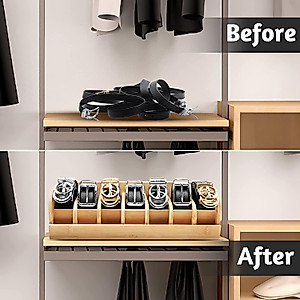 GREATSK Wood Belt Organizer Box,7 Grids Belt Rack, Belt Organizer for Closet and Drawer, Belt Storage Organizer and Displayer, Belt Organizer for Men Women (Natural Wood)