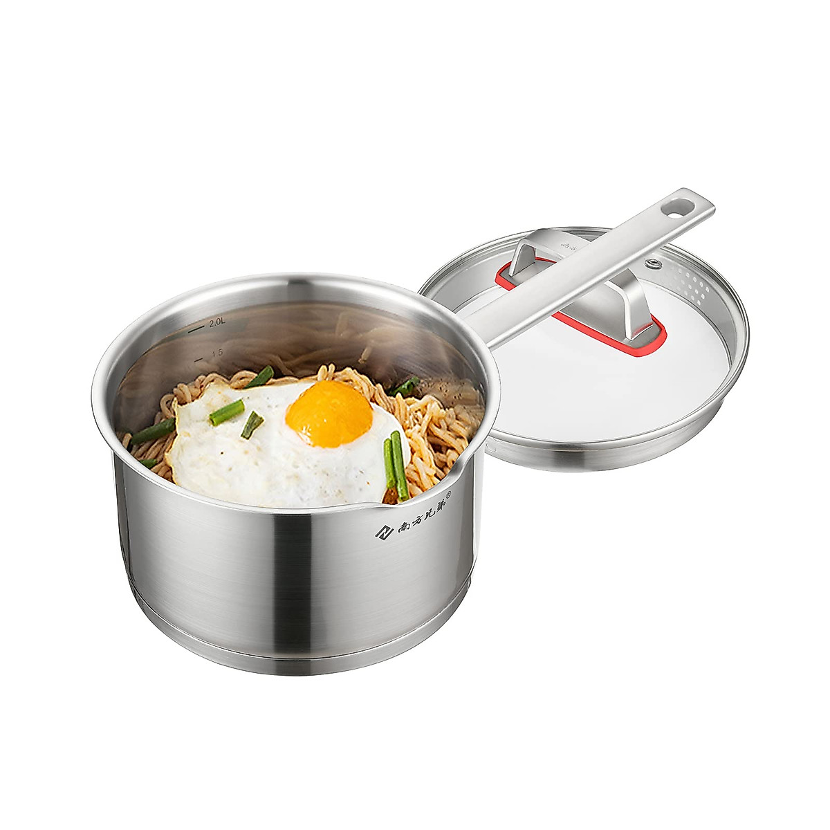 NANFANG BROTHERS Stainless Steel Saucepan with Glass Lid, Professional Small Sauce Pan Milk Pot with Cover, 316 Stainless Steel Composite Copper Cooking Pot, 1 Quart Kitchen Cookware Classic Silver