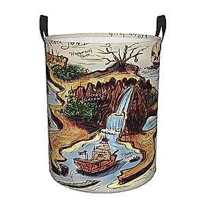 Laundry Basket,Peter Pan Neverland Map,Large Canvas Fabric Lightweight Storage Basket/Toy Organizer/Dirty Clothes Collapsible Waterproof For College Dorms-Large