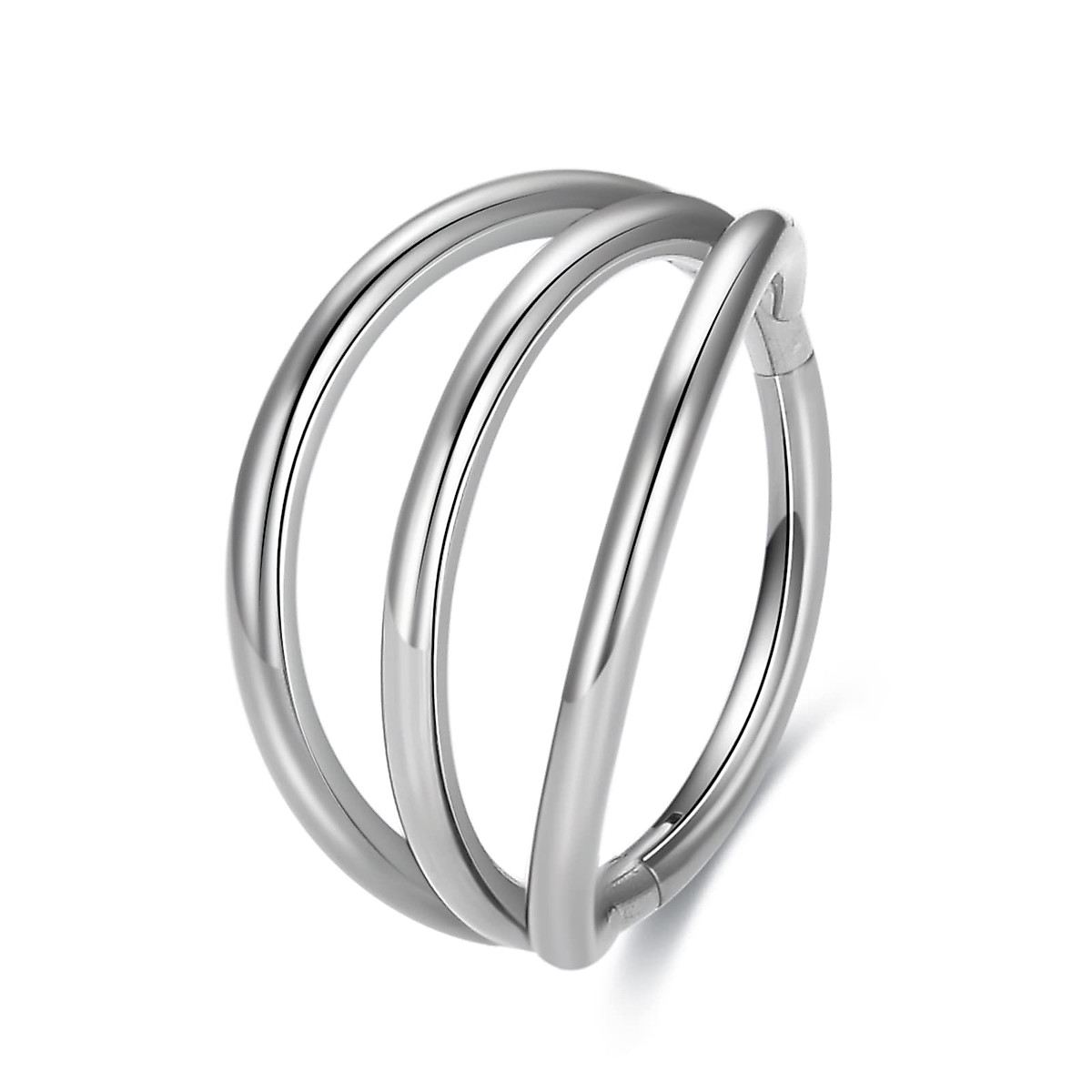 JUSTJANDM G23 Titanium Septum Clicker Nose Ring, 16G Triple Double Open Stack Cubic Zirconia Nose Ring Hoop, Daith Helix Rook Conch Tragus Cartilage Piercing Jewelry for Women (10mm, Triple)