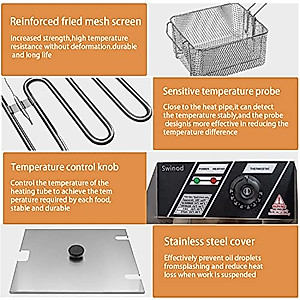 Swinod Deep Fryer with Basket and Lid Capacity 6L Stainless Steel Single Tank Countertop Fryer for Home and Commercial