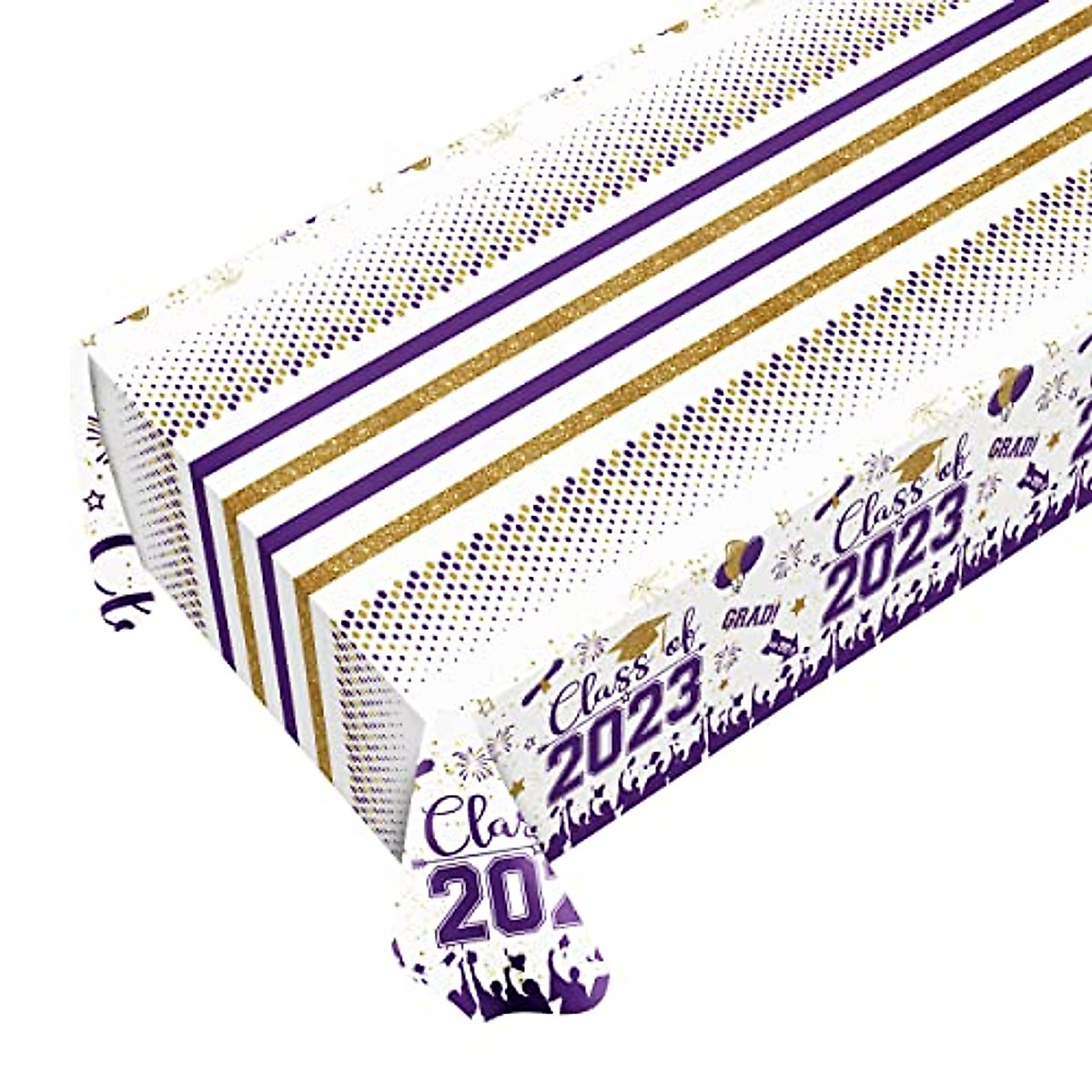 Erweicet Graduation Tablecloth 3Pcs, Graduation Party Decorations Supplies 2023 Class of 2023 Decorations Grad, We Did It Plastic Tablecloth Disposable, Purple Gold Graduation Table Cover -54"x108"