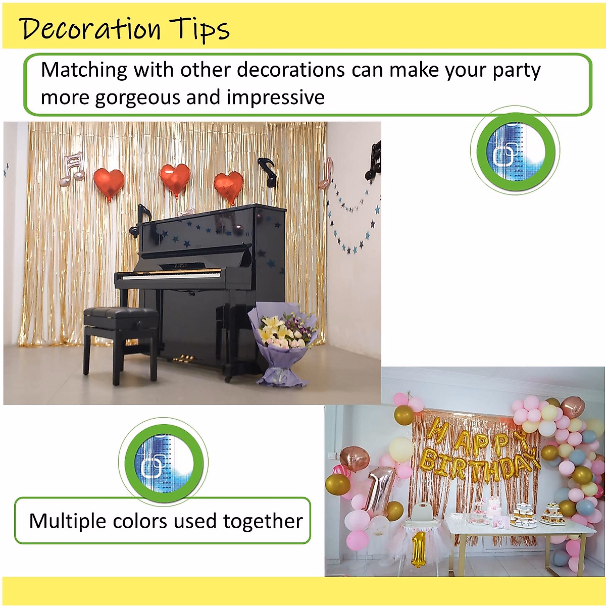 3 Pack 3.3 x 6.6 ft Champagne Gold Tinsel Foil Fringe Curtain Metallic Photo Booth Backdrop Doorway Streamer Party Decoration