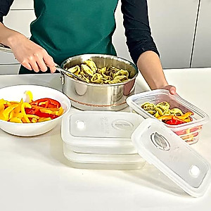 Premium Silicone Collapsible Food Storage Containers with Silicone Leakproof Lids, Clear Platinum Food-Grade, BPA Free, LFGB Certified, Compact, Reusable Lunch Box, Microwave Safe Meal Prep, 4.9 Cups 3 Pk