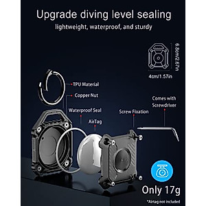 DEERLET IP68 Waterproof Airtag Holder 2 Pack，Hard TPU Airtag Keychain, 360° Full Protection Airtag Case with Key Chain for Key,Luggage,Dog Collar, Compatible Apple Air tag.