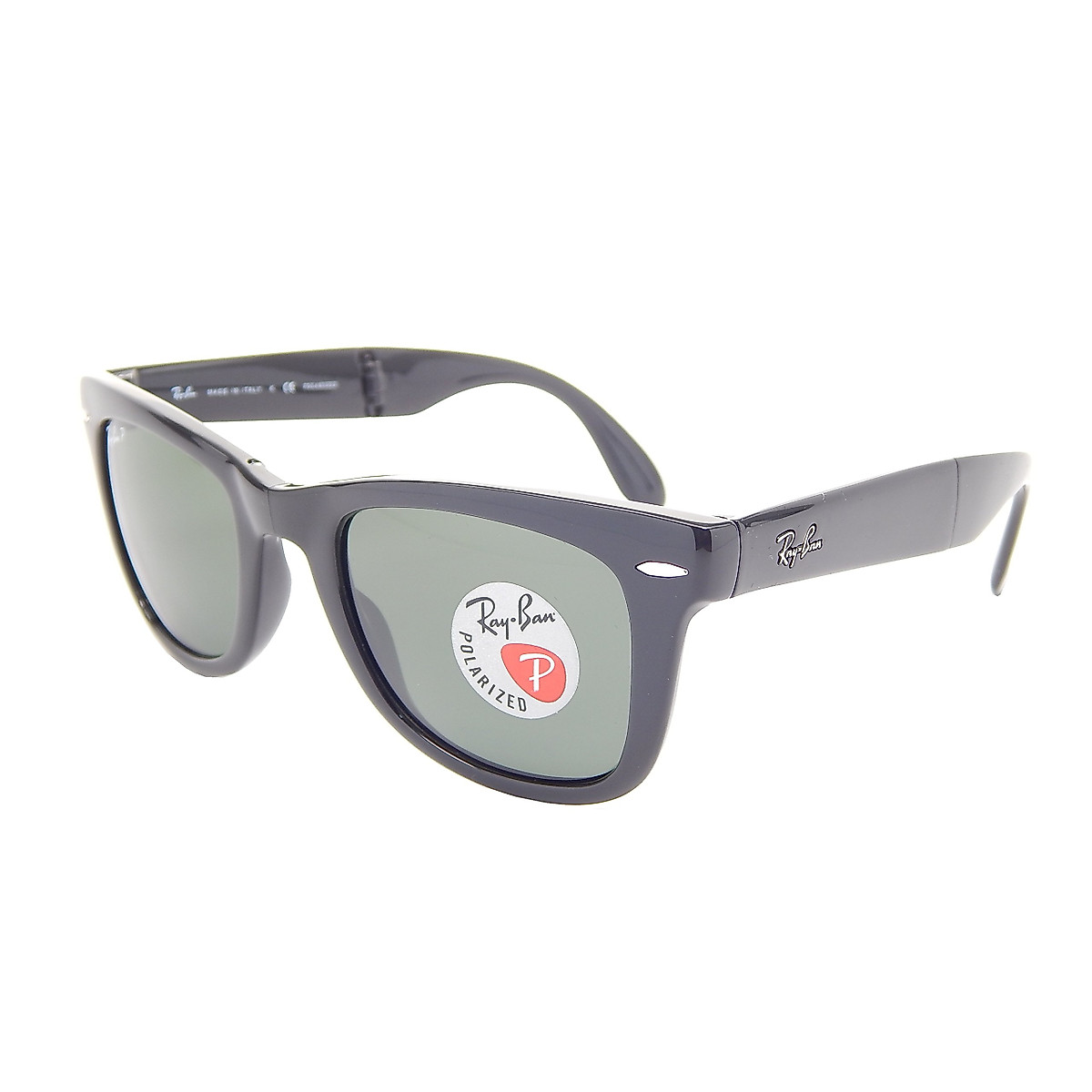 Ray-Ban Ray Ban Folding Wayfarer RB4105 601/58 Black/Crystal Green Polarized 54mm Sunglasses, 54 mm
