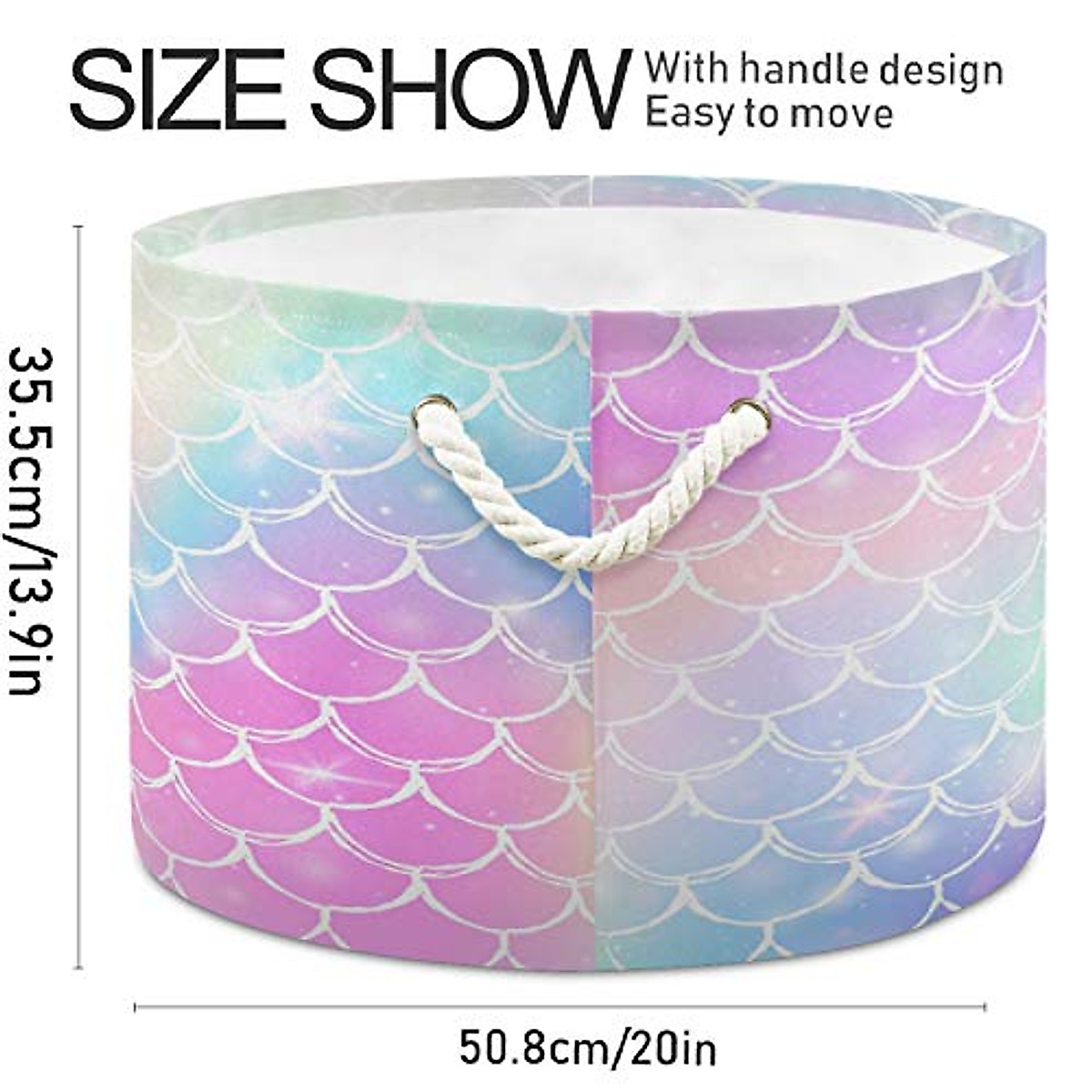 MNSRUU Storage Basket 20"x14" Rainbow Scales with Mermaid Collapsible Organizer Basket with Handles, Fabric Nursery Laundry Basket Large Capacity