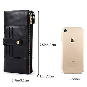 KELEEL Womens RFID Wallets Slim Cow Leather Large Capacity Bifold Purse Multi Card Case Wallet with Dual Zipper Pockets (Black)