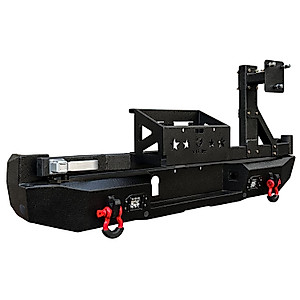 TIOYAR Textured Black Rear Bumper Compatible with Toyota 2016-2023 Tacoma 3rd w/Spare Tire Holder & Spare Fuel Drum Holder & 4 LED Lights & D-Ring+Sensor Mounting Holes