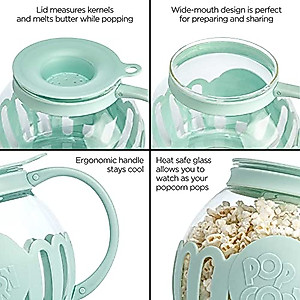 Ecolution Patented Micro-Pop Microwave Popcorn Popper with Temperature Safe Glass, 3-in-1 Lid Measures Kernels and Melts Butter, Made Without BPA, Dishwasher Safe, 3-Quart, Aqua
