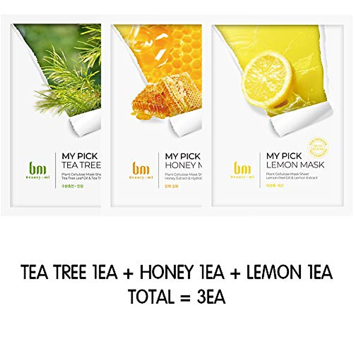 MY PICK 3 Type (Teatree, Lemon, Honey) Face Facial Mask Of 3 Sheets/Made In Korea