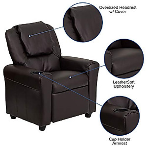 Flash Furniture Contemporary Brown LeatherSoft Kids Recliner with Cup Holder and Headrest for Lounge,Arm Rest, Vinyl