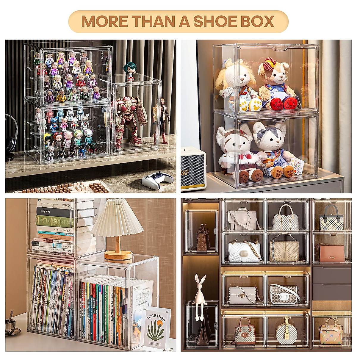 Shoe Boxes Large Clear Stackable with Magnetic Door Storage for Sneaker Boot Container with an Adjustable Divider, Big Display Storage Box with Lids (3 Pack)