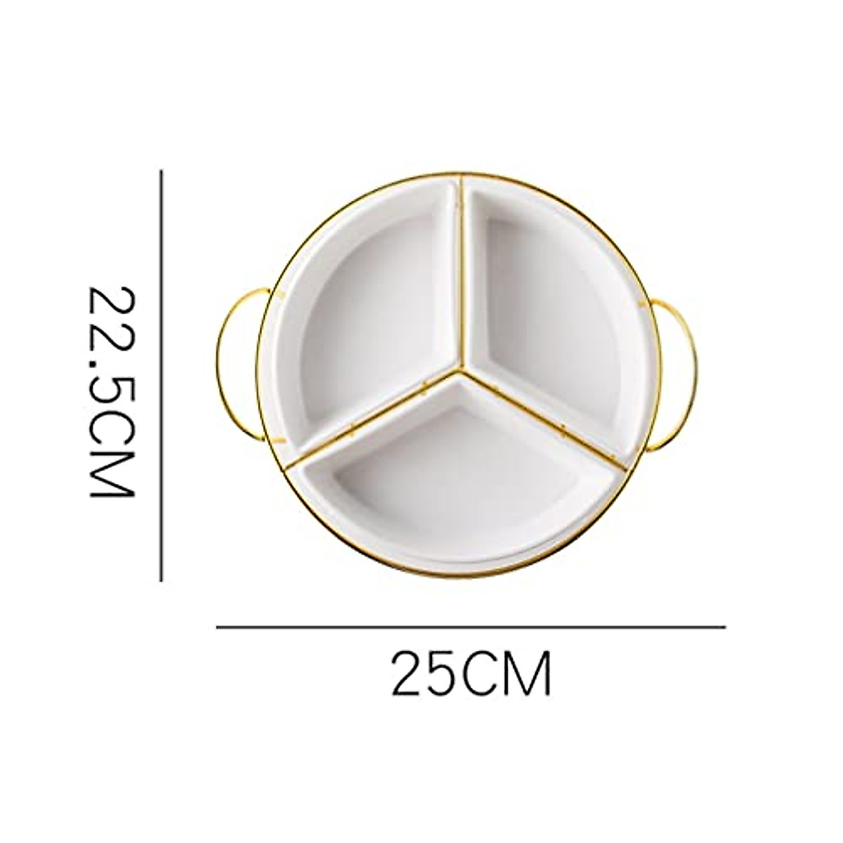 Angoily Ceramic Divided Serving Tray with Handles, 3 Sectional Appetizer Serving Tray, Round Veggie Tray for Serving for Party for Fruit, Candy, Snacks, Parties (White)