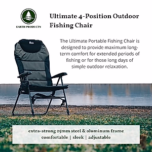 Earth Executive Folding Fishing Chair, Ultimate Comfort with Reclining Feature, Sleek Design, and Adjustable Extending Legs, Ideal for Fishing, Camping, Picnics, Sporting Events, and Tailgates