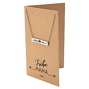 quan jewelry Tribe Mama Bar Heartbeat Heart Pendant Necklace, Fiendship EKG Bar Necklaces for Mom. Mom Necklace for Expecting Mothers and Women with Greeting Card