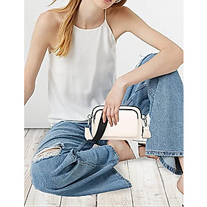 Noiosor Triple Zip Small Crossbody Bags Purses Women Wide Strap Genuine Leather Shoulder Handbag Multi Pockets Snapshot Phone Purse Beige