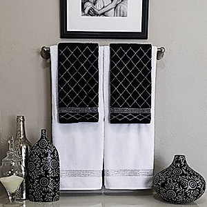 Sparkles Home Rhinestone Hand Towel with X Pattern, Set of 2, Black
