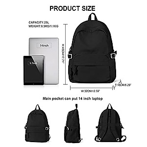 winspansy Small Travel Backpack For Women Men Aesthetic Lightweight Daypack Simple Cute Backpack Waterproof College bag Fit 14 Inch Laptop, Black