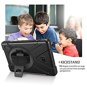 KIQ Shield Series for Samsung Galaxy Tab A 8.0 Case 2018, Shockproof 360 Rotatable W/Kickstand Hand Strap Shoulder Cover for Galaxy Tab SMT387v Tab A Verizon Case 8.0 (Black)