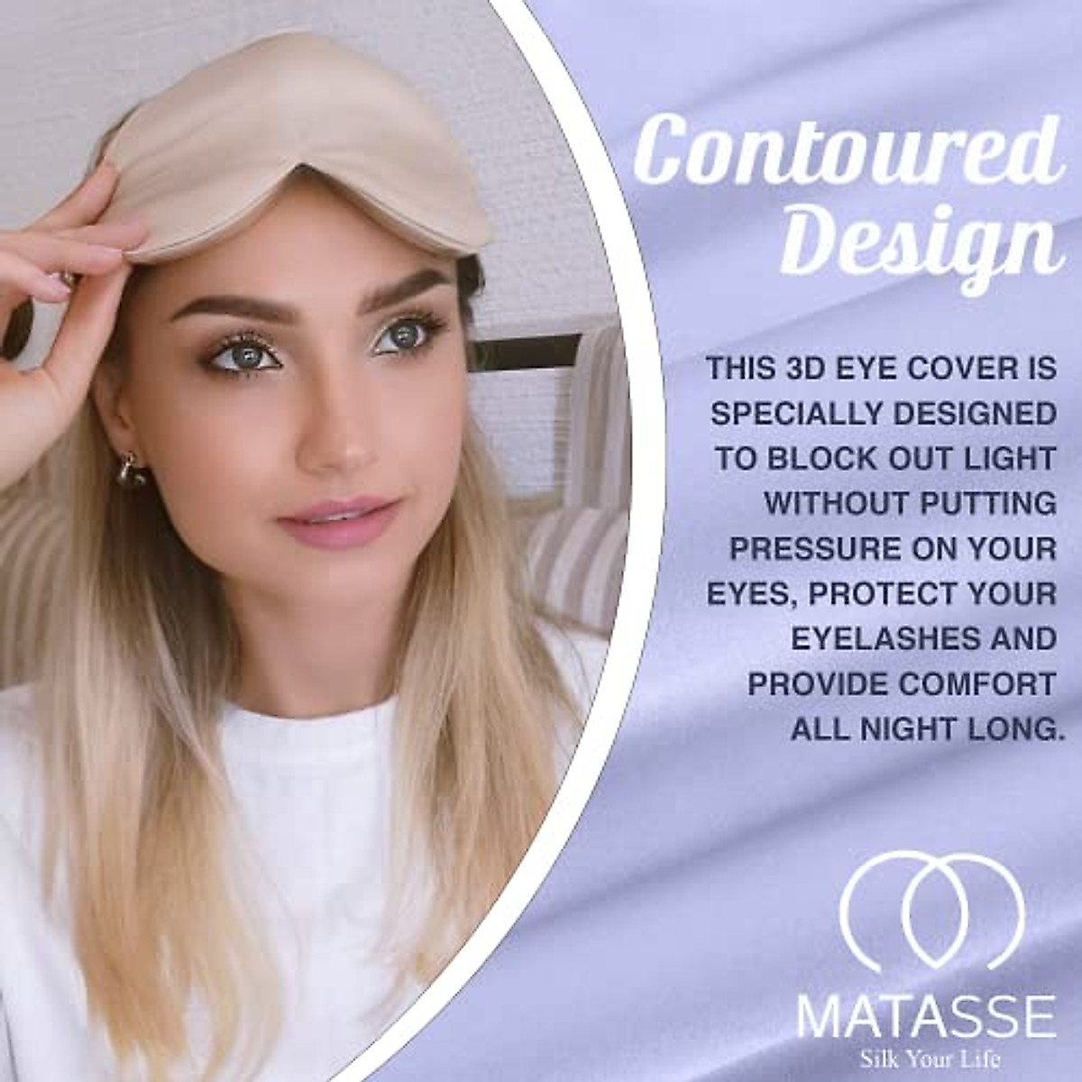 MATASSE Silk Your Life Silk Eye Sleeping Mask - 3D Contoured Eye Mask for Sleeping, Eye Cover Sleep Mask w/Silk Covered Strap for Women, Men, Genuine Mulberry Silk, Champagne Color