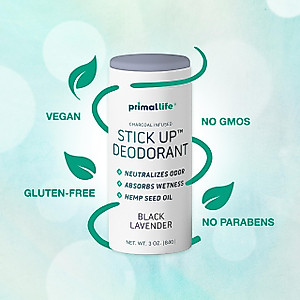 Stick Up Natural Deodorant for Women and Men with Bentonite Clay Powder, Arrowroot, Magnesium, Zinc, 3 oz. Vegan Deodorant for 3-4 months, Black Lavender - Primal Life Organics