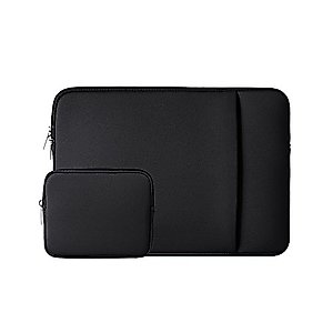 RAINYEAR Laptop Sleeve Case Compatible with 13.3 Inch Notebook Computer Chromebook 2021 2022 New 14" MacBook Pro M1 A2442 Protective Cover Soft Bag with Front Pocket & Accessories Pouch(Black)