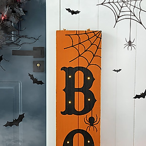 Glitzhome 42" H Halloween Porch Board Sign with Timer 6 Hours On /18 Hours Off, Lighted Halloween "BOO" Hang Sign or Lean Against Wall Standing Sign, 12 LED Lights Wood Plaques for Outdoor Decor