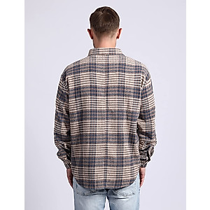 Locachy Men's Casual Cotton Plaid Shirts Long Sleeve Button-Down Flannel Overshirt Jacket Blue Plaid-L
