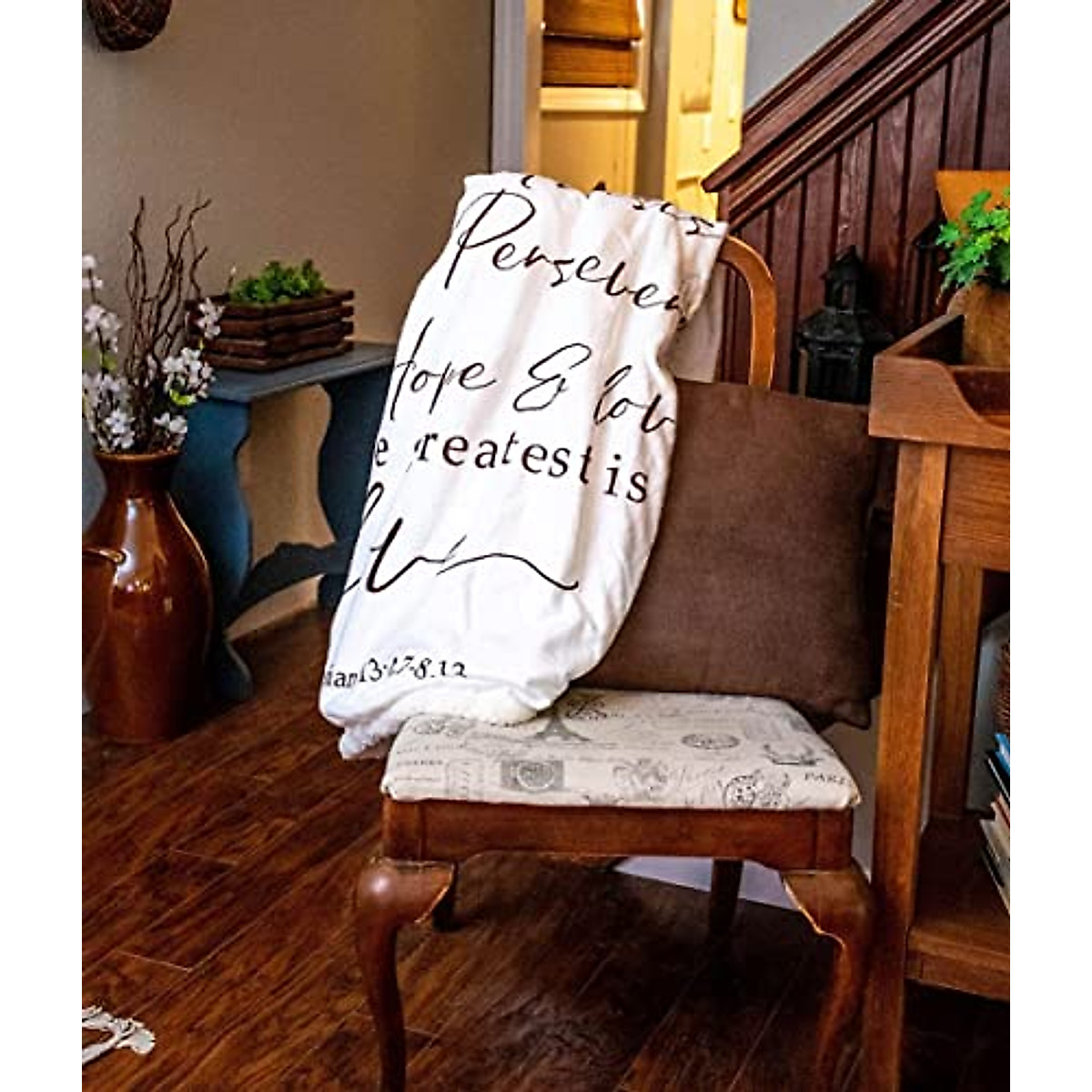 Double Creek 1 Corinthians Love Is Scripture Throw Blanket - Ultra Soft Sherpa Fleece Microfiber Inspirational Comfort Blanket for Bed Couch Chair - Wedding, Anniversary or Get Well Gift for Men Women