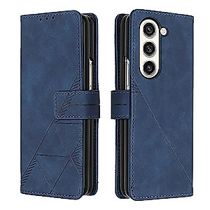 LEMAXELERS Wallet Case for Samsung Z Fold 5, Galaxy Z Fold 5 with Magnetic PU Leather Flip Case with Card Holders Kickstand Case Shockproof Protection Case for Samsung Galaxy Z Fold 5 5G Blue YB2