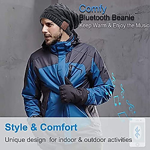 Qshell Unisex Washable Trendy Bluetooth Music Beanie Hat Cap Scarf w/Wireless Headphones Headsets Earpieces Mic Hands Free for Lifestyle Gym Sports Fitness Running Skiing Snowboard Hiking - Black