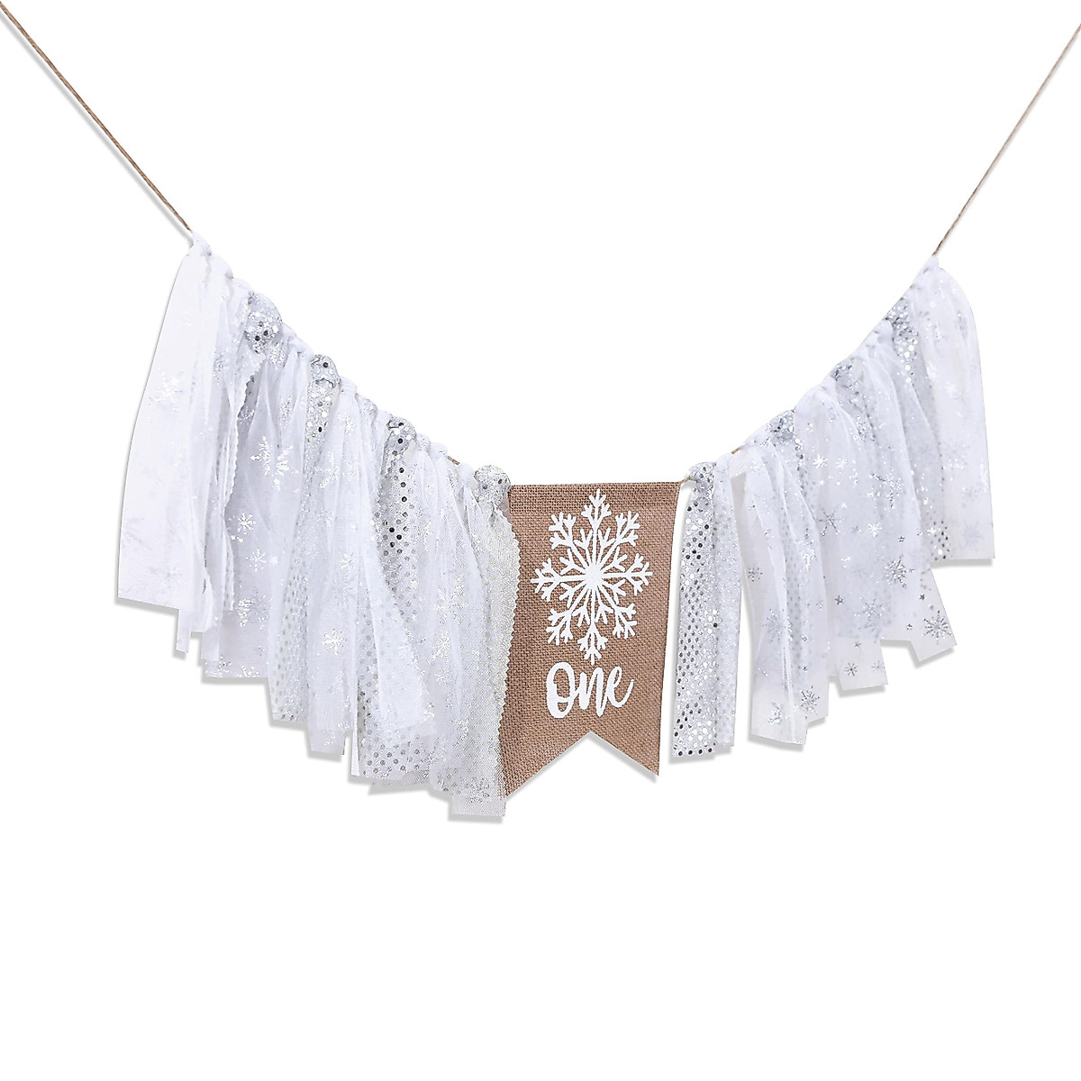 White Snowflake High Chair Banner - White Winter Onederland, White Snowflake 1st Birthday, Snowflake White & Burlap Farmhouse Birthday Banner