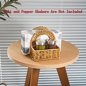 Aevtih Stylish Rattan Napkin Holder with Salt and Pepper Shakers Holder - Perfect Tabletop Organizer for Kitchen - Ideal for Paper Napkins (Without Salt, Pepper Shakers & Napkins)