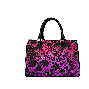 Day of the Dead Sugar Skull Print Womens PU Leather Handbag Top Handle Barrel Design Satchel Shoulde Bag Lady Purse
