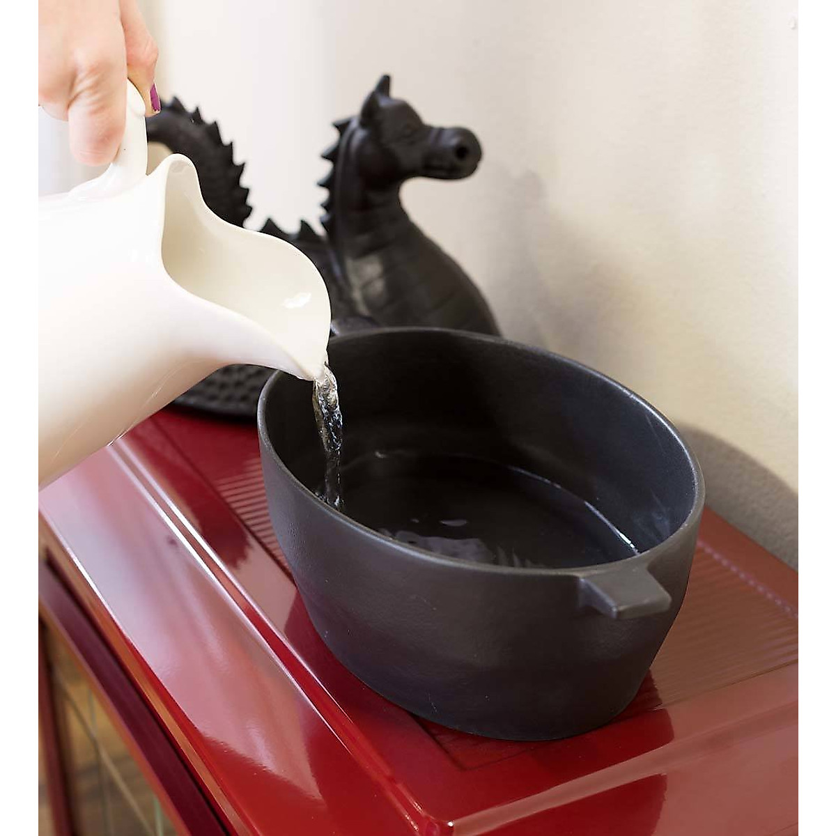 Plow & Hearth Dragon Wood Stove Steamer | Cast Iron | Matte Black | Rust Resistant | Functional Alternative | 2.75 QT Cap | 12.5 L x 7.5 W x 10.75 H