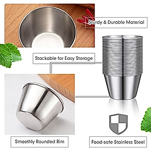 Potchen 100 Packs 2.5 oz Condiment Sauce Cups Stainless Steel Dipping Sauce Cups Reusable Condiment Dishes Individual Round Condiments for Condiments Vinegar Butter Ice Cubes Nuts Ketchup Honey