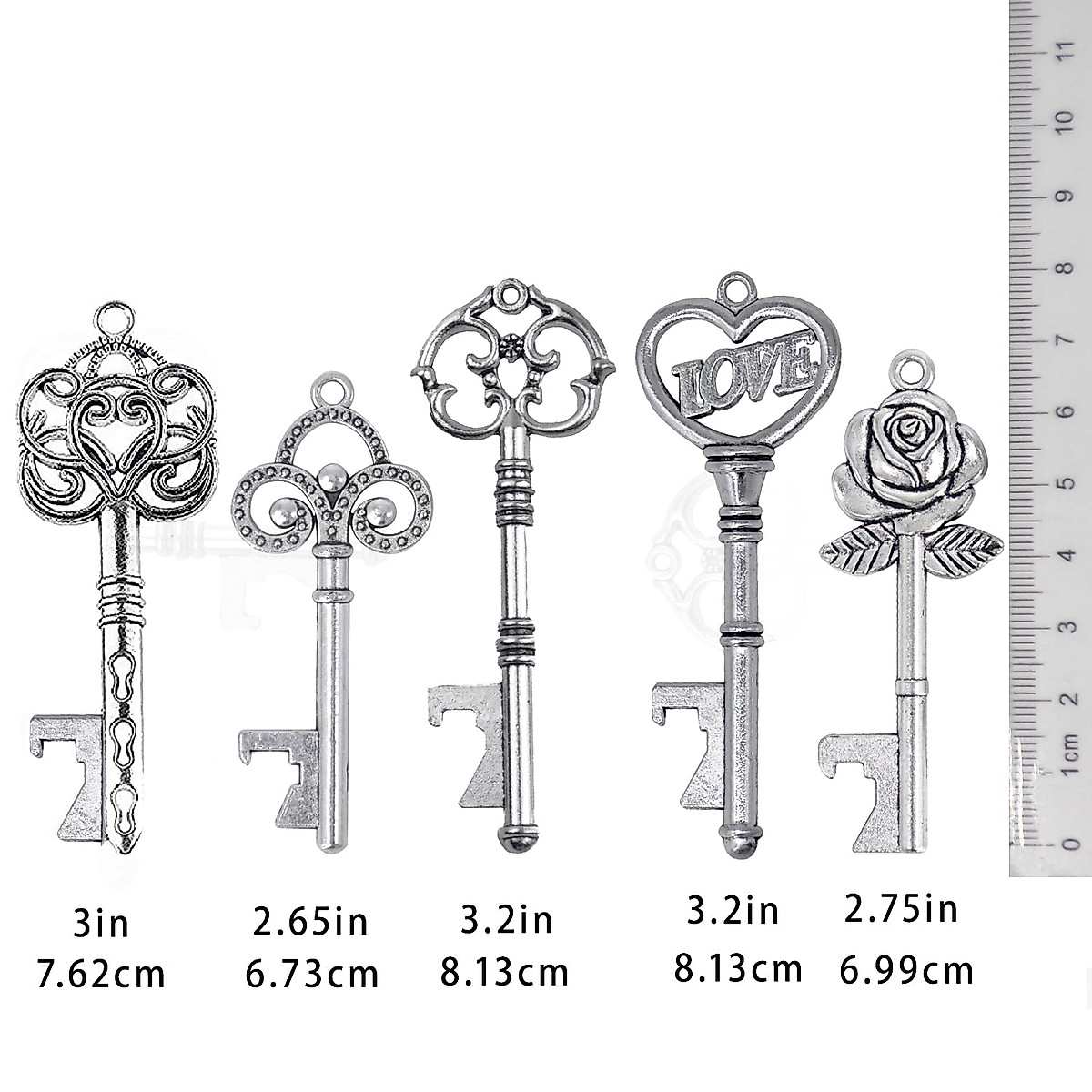 Makhry Skeleton Key Bottle Opener Wedding Favors 100pcs Guests Souvenir Gift set with Thank You Crads and Ribbons for Wedding Bridal Shower Party Favors(Silver)