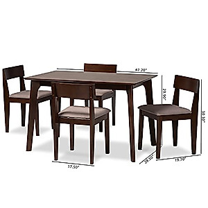 Baxton Studio Camilla Mid-Century Modern Warm Grey Fabric and Dark Brown Finished Wood 5-Piece Dining Set