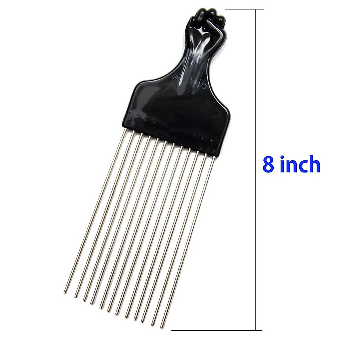 Luxxii (2 Pack) 8" Long Black Fist Metal Afro Pick Lift Hair Comb Detangle Wig Braid Hair Man Styling Comb